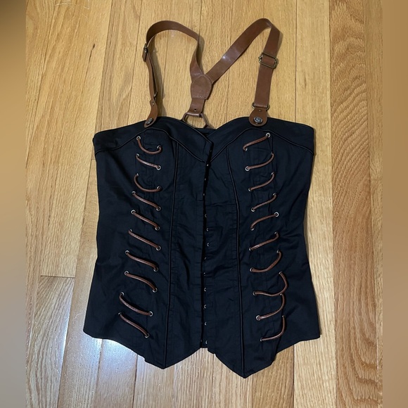 Lydia | Tops | Black Corset Top With Brown Straps | Poshmark